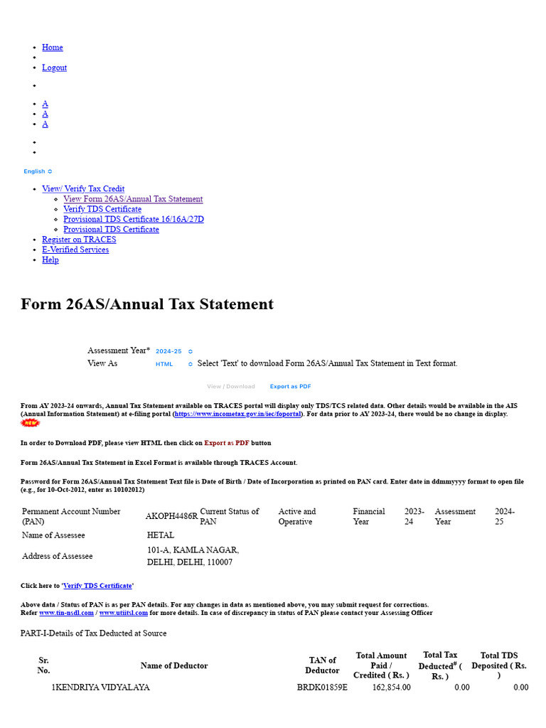 TRACES - Annual Tax Statement | PDF | Money | Taxes