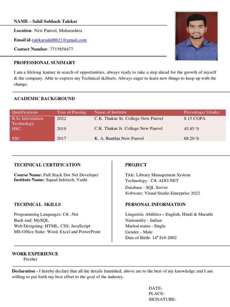 Sahil Talekar - Full Stack Developer Resume | PDF | Computers