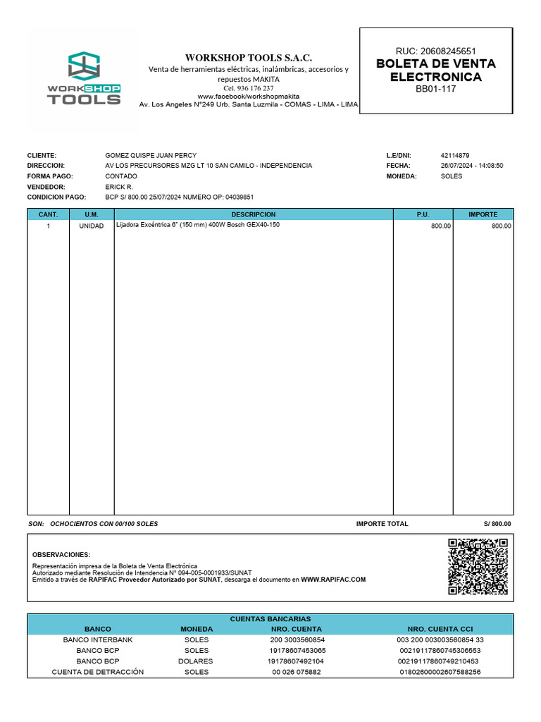 Boleta - Electronica BB01 117 20240726 | PDF
