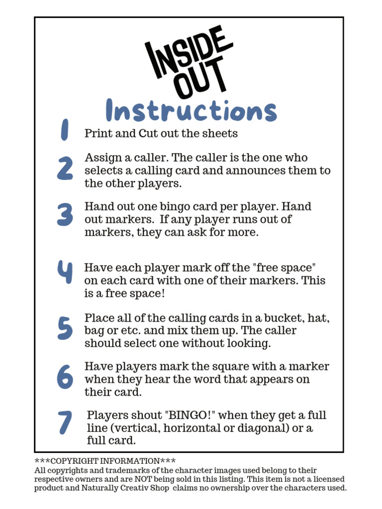 Inside Out Bingo 5 | PDF