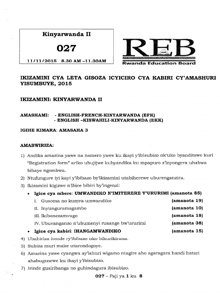 2015 Ikinyarwanda Past Paper Pdf