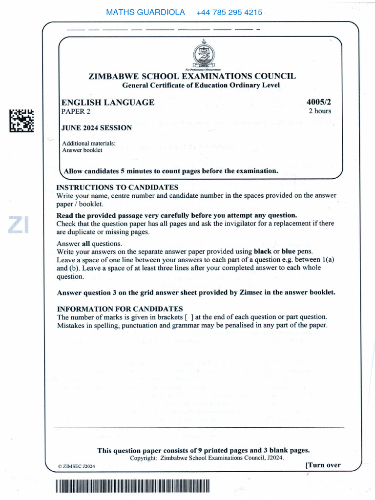 English Paper 2 June 2024 | PDF