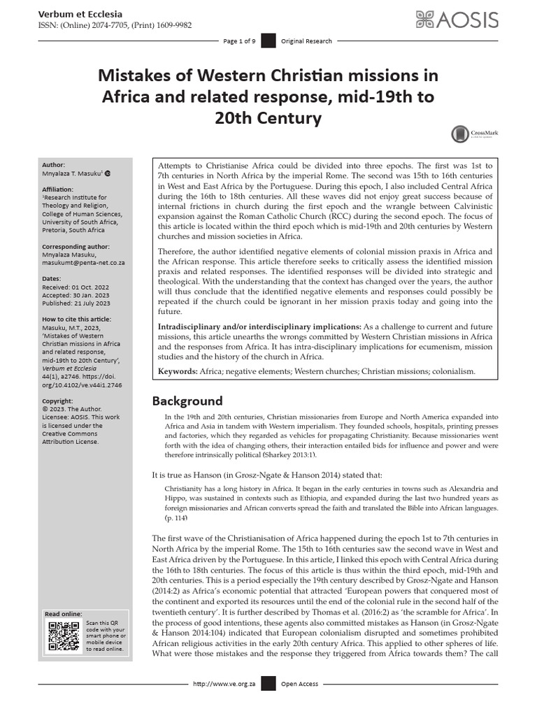 Mistakes of Western Christian Missions in Africa A | PDF | Christian ...