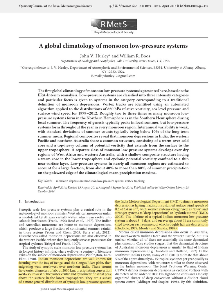 A Global Climatology of Monsoon Low-Pressure Systems | PDF | Tropical ...
