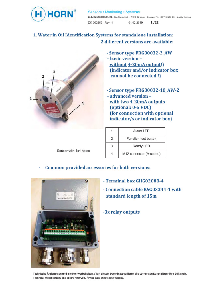 Water in Oil Sensor Stand Alone Catalogue | PDF | Electrical Connector ...