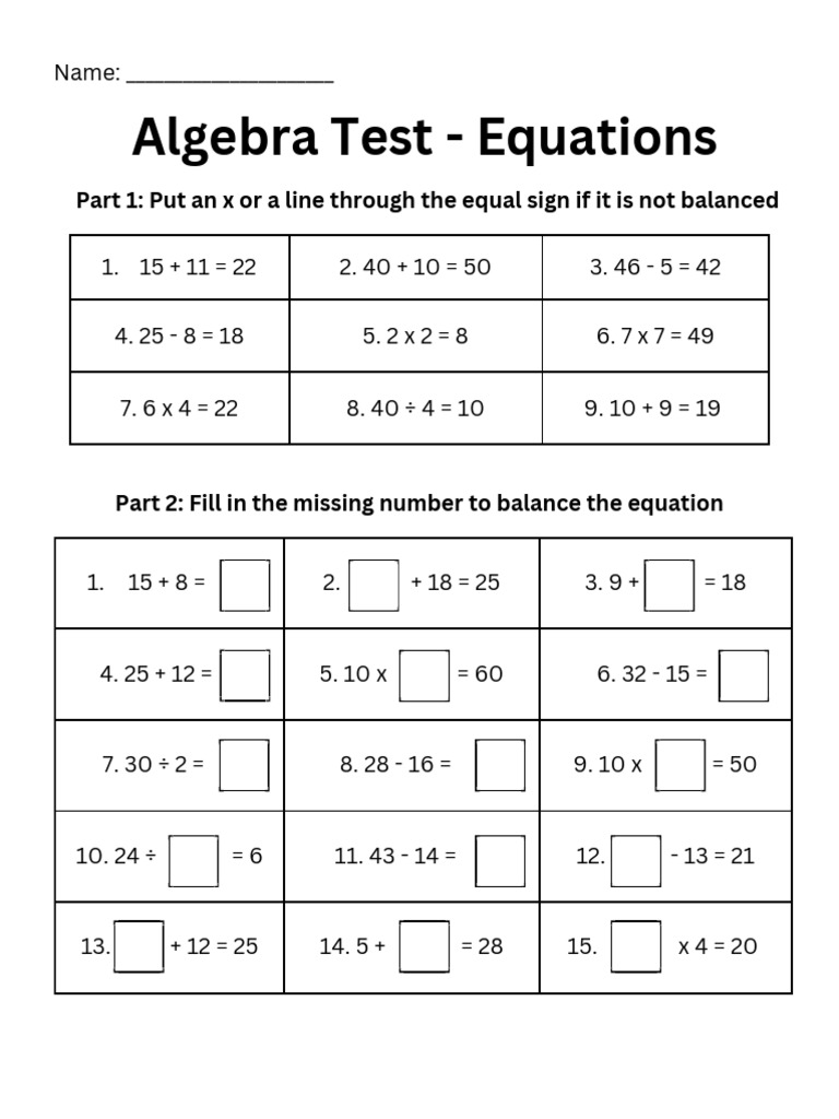 Algebra Test (Grade 4) | PDF