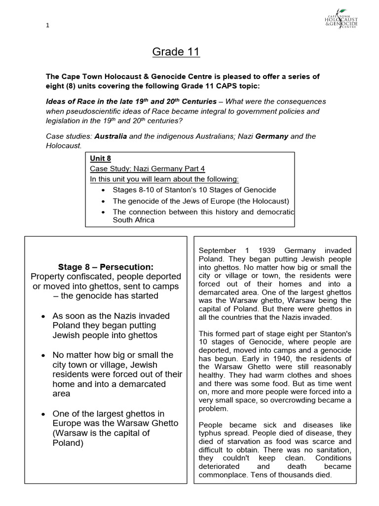 Grade 11 Learners Unit 8 History | PDF | Extermination Camp | Final ...