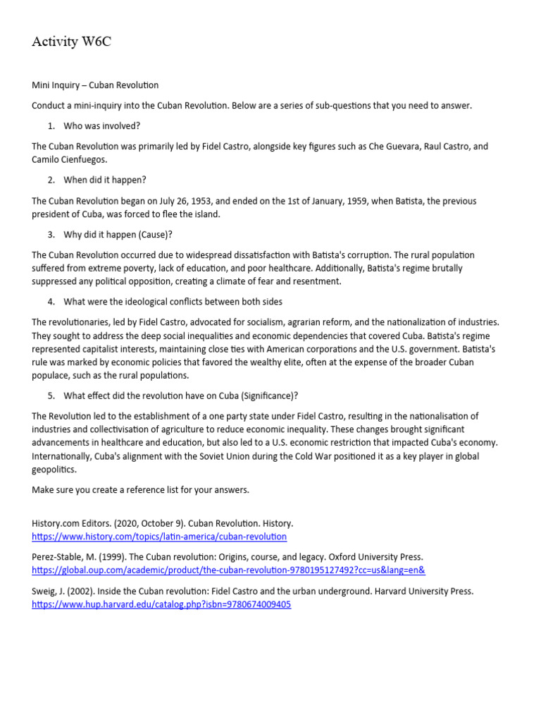 Actiivty W6C - Cuban Revolution | PDF | Cuban Revolution | Cuba