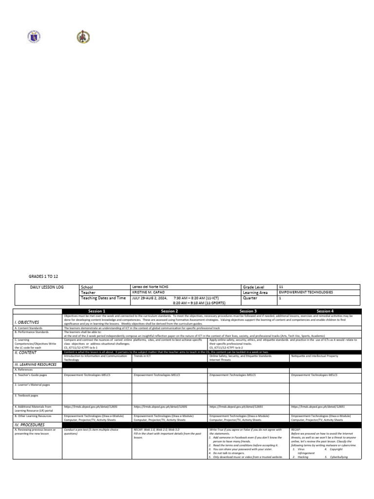 DLL-E-TECH-Q1 Wk1 - v2 | PDF | Educational Technology | World Wide Web