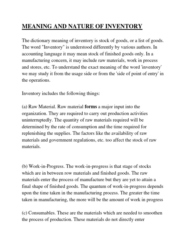 Meaning and Nature of Inventory | PDF | Inventory | Goods
