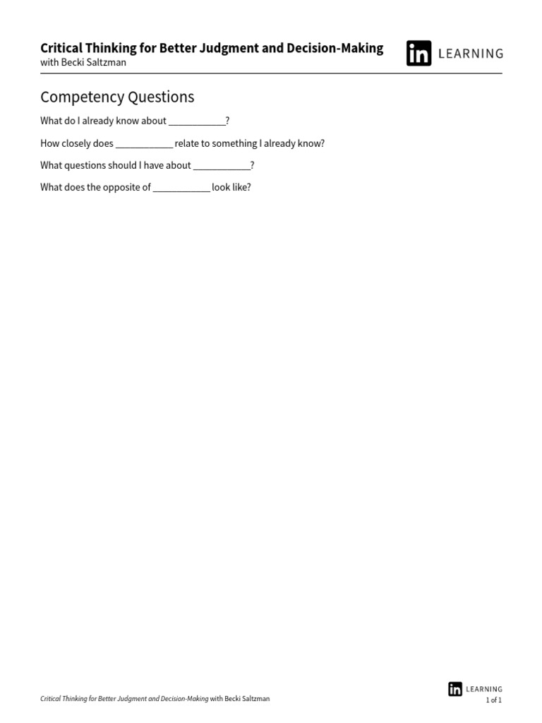 Competency Questions | PDF | Self-Improvement