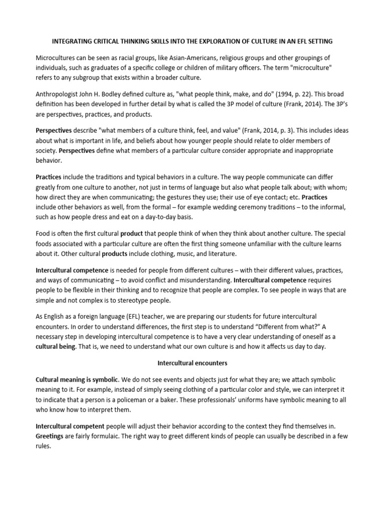 EFL Culture & Critical Thinking | PDF | Thought | Critical Thinking