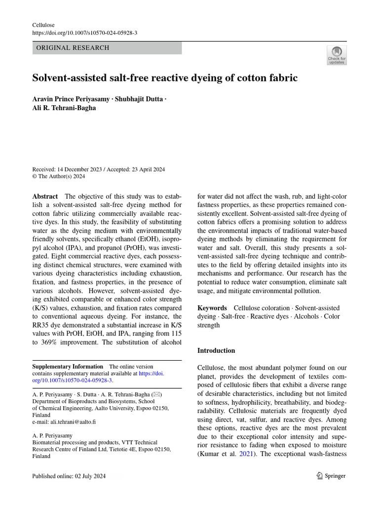 Solvent-Assisted Salt-Free Reactive Dyeing | PDF | Dyeing | Dye