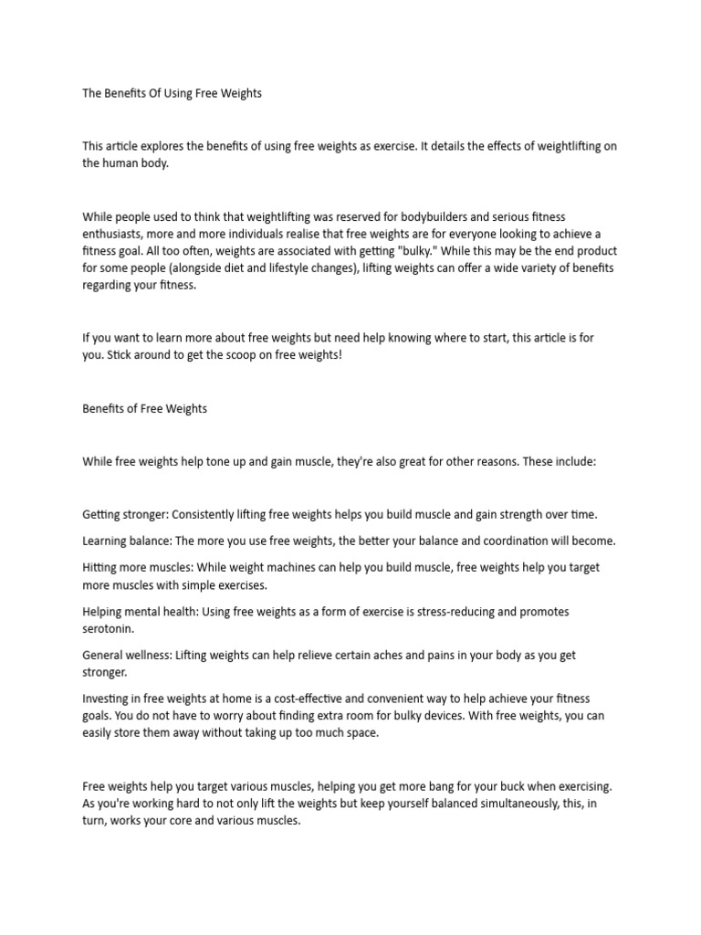 Benefits of Free Weights for Fitness | PDF | Strength Training ...