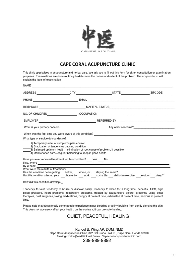 CC Acupuncture Female Intake Final | PDF | Acupuncture | Traditional ...
