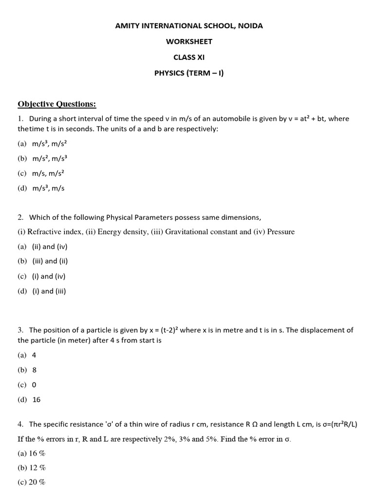 Physics Term 1 - worksheet | Download Free PDF | Acceleration | Force