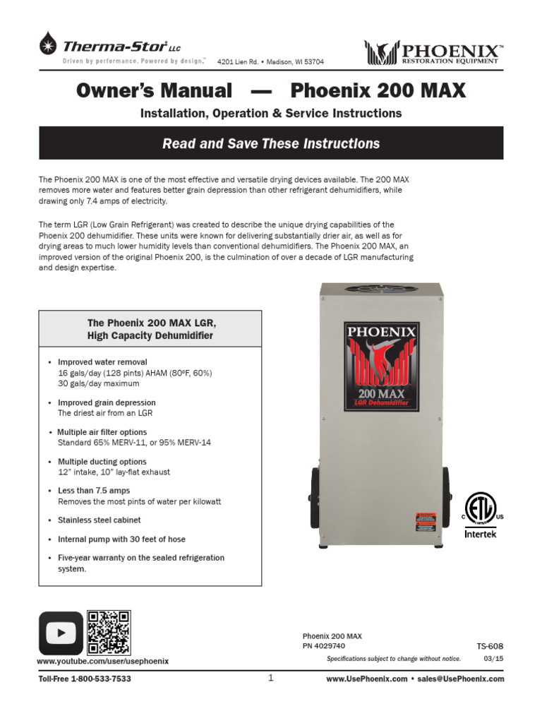 Phoenix 200 MAX Manual | PDF | Thermostat | Pump