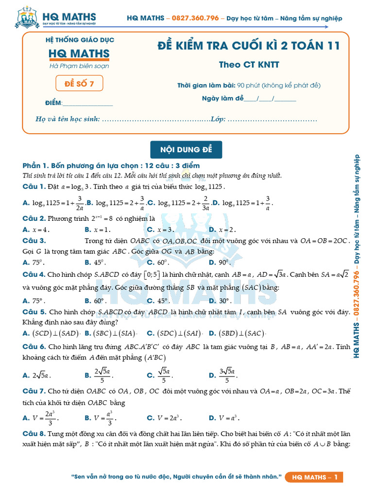 ĐỀ 7 KIỂM TRA CK2 L11 | PDF