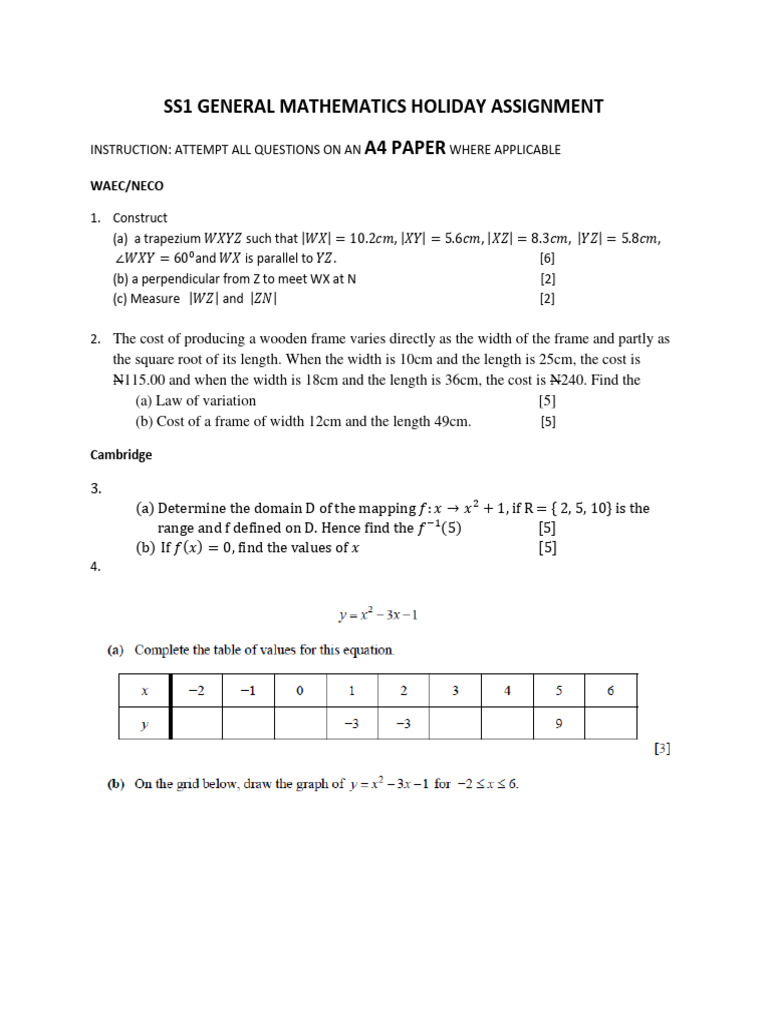 Ss1 General Mathematics Holiday Assignment | PDF | Teaching Methods ...