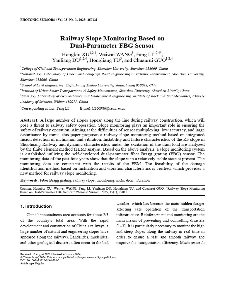 Railway Slope Monitoring Based On Dual-Parameter F | PDF | Strength Of ...
