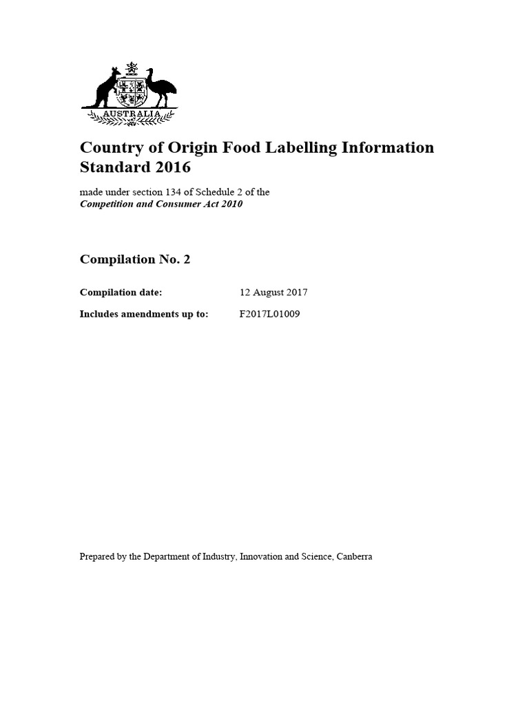 Country of Origin Food Labelling Information Standard 2016 7 | PDF ...