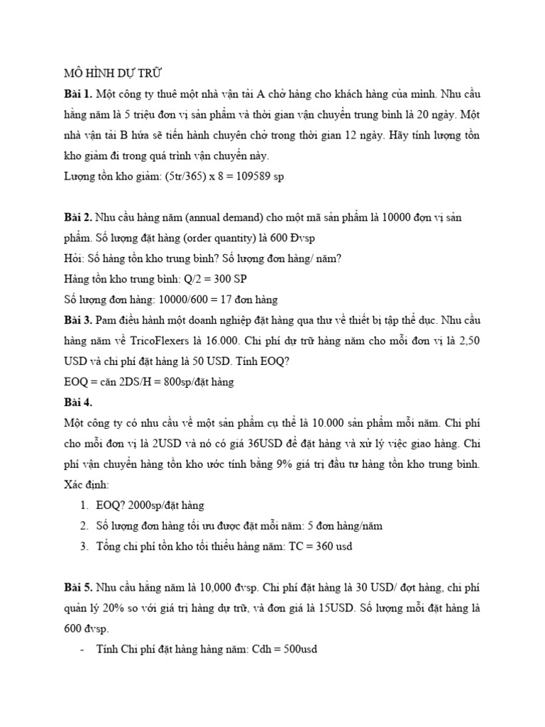 Bai Tap Logistics - SV | PDF