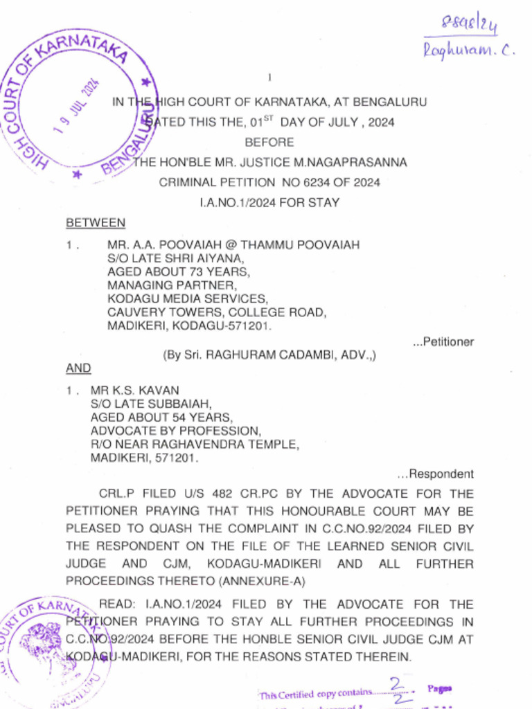 Poovaiah - Quash IO | PDF | Practice Of Law | Constitutional Law
