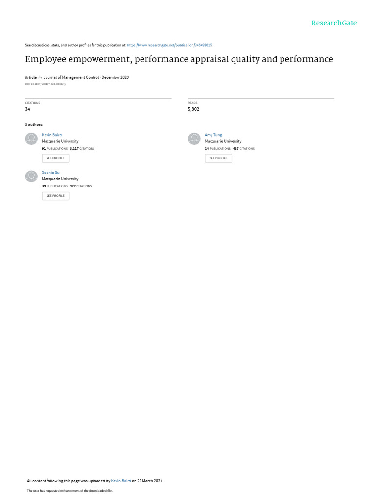 (2020) Employee Empowerment, Performance Appraisal Quality and ... (2020) Employee Empowerment, Performance Appraisal Quality and ...