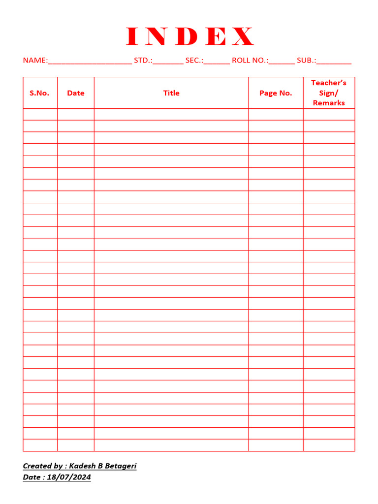 Student Index Template for Teachers | PDF | Finance & Money Management