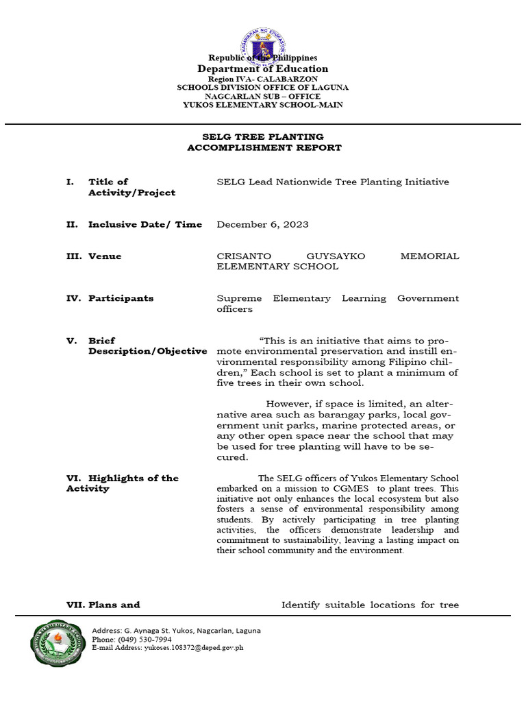 Tree-Planting Accomplishment Report | PDF | Sustainable Development ...