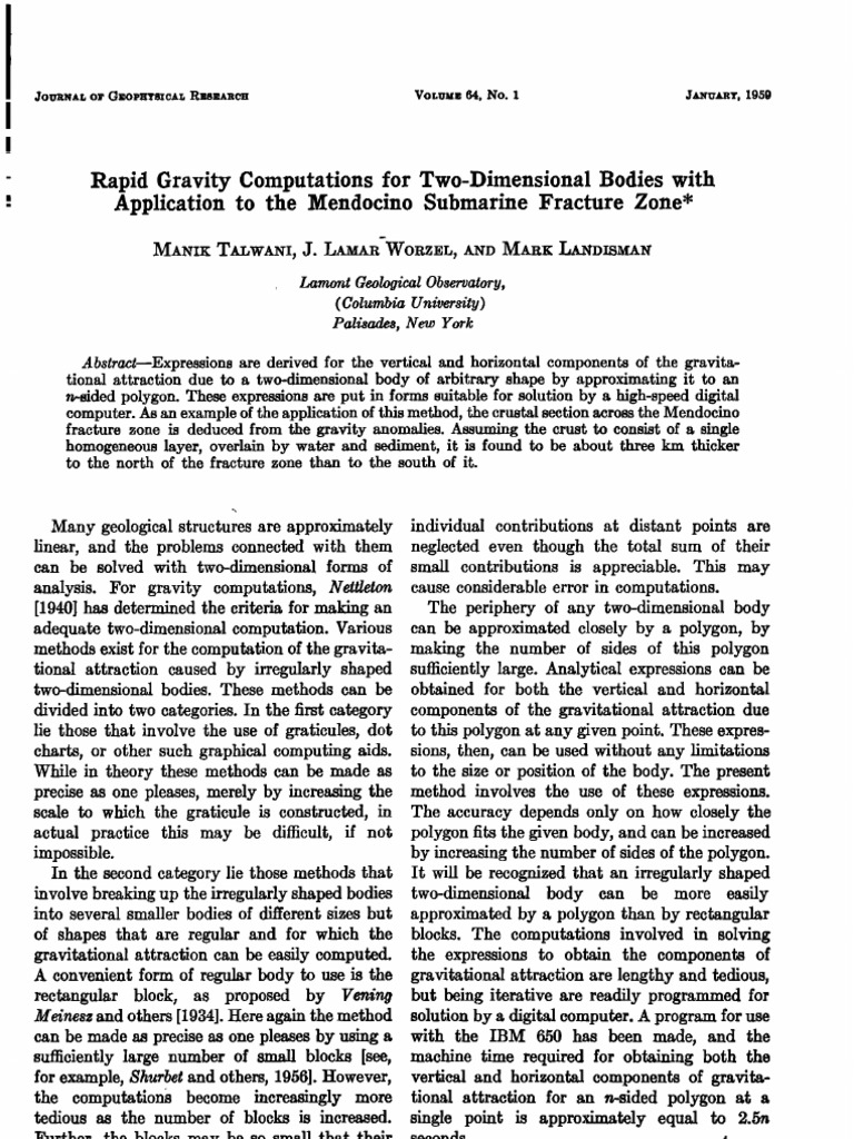 Talwani Worzel Landisman | PDF | Crust (Geology) | Mantle (Geology)