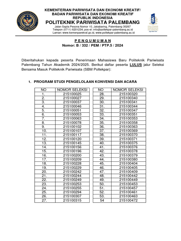 Pem Lulus Jalur SBM Tahun 2024 | PDF