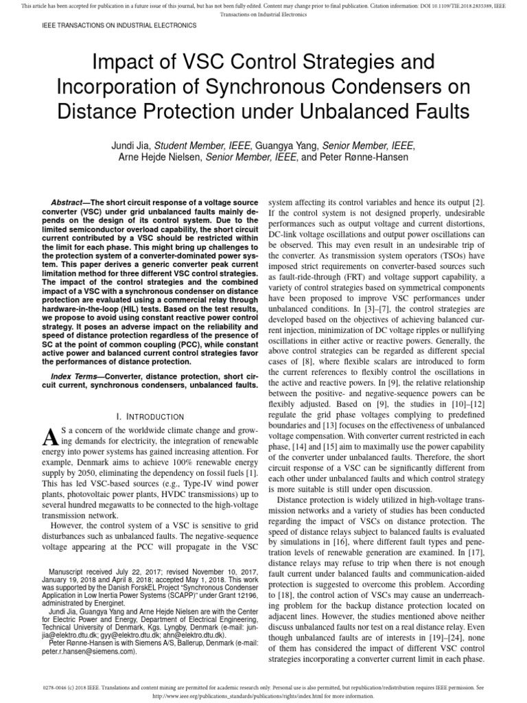 Impact of VSC Control Strategies in Distanc Erelay - Industrial Electronics | PDF | Electrical ...