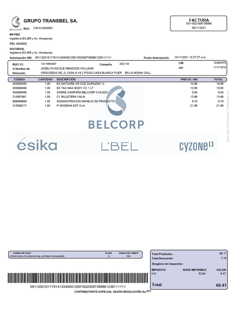 Factura de Compra Grupo Transbel | PDF