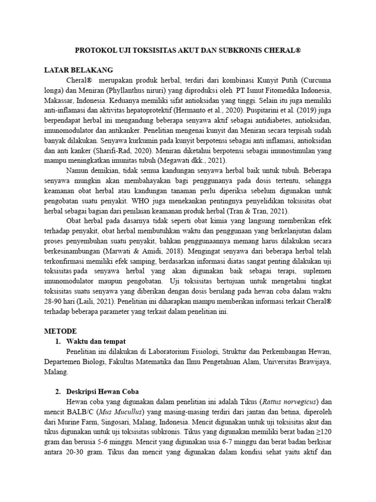 Protokol Uji Toksisitas Cheral | PDF
