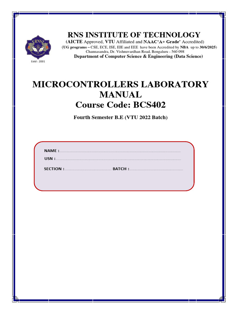 Cse Ds Microcontrollers Lab Manual V8b Pdf Computer Science Computer Architecture