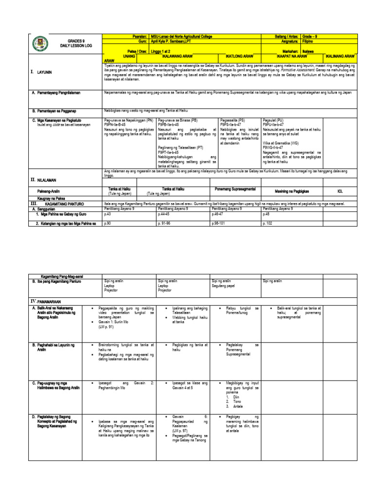 DLL Filipino 9 | PDF