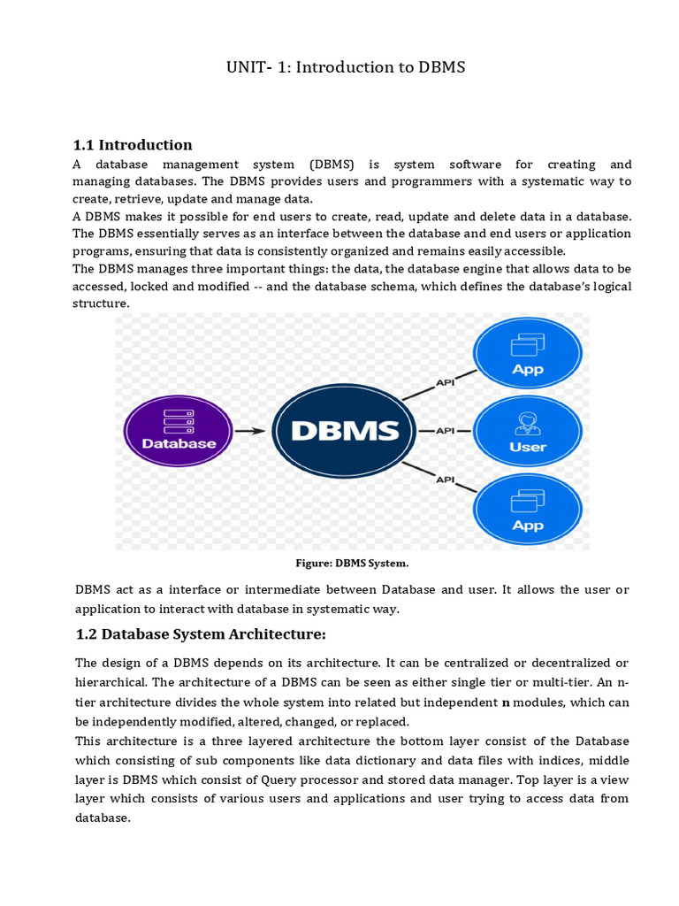 UNIT - 1 Introduction To DBMS | PDF | Databases | Data Model