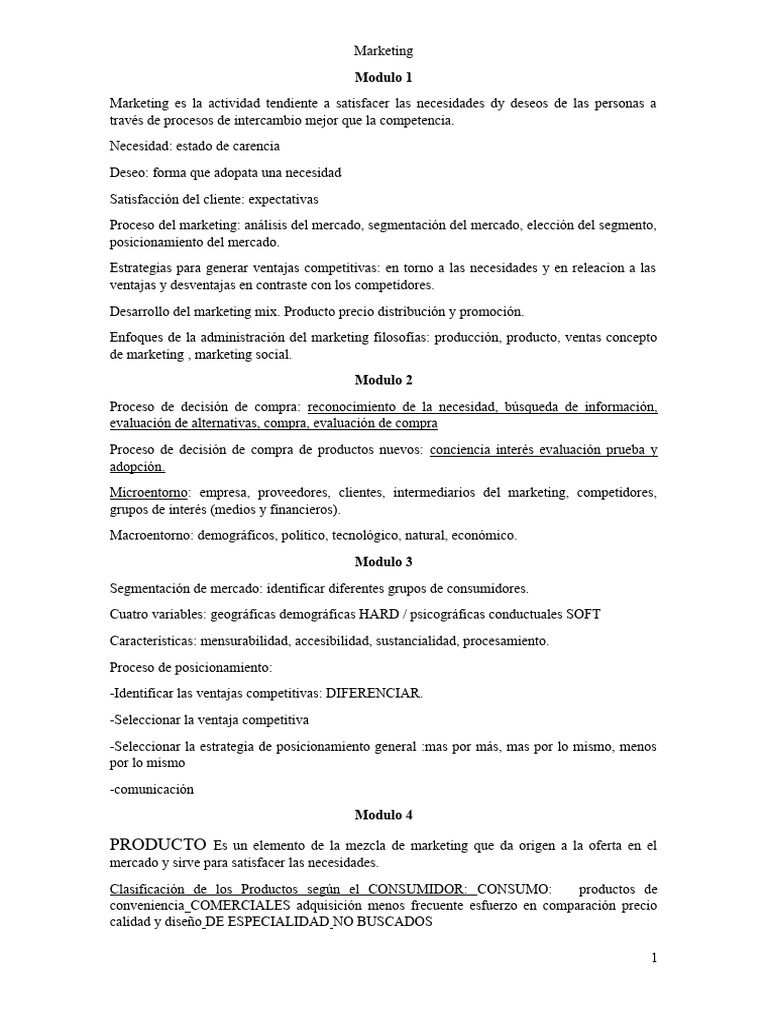 Resumen de MKT | PDF | Marketing | Producto (Negocio)