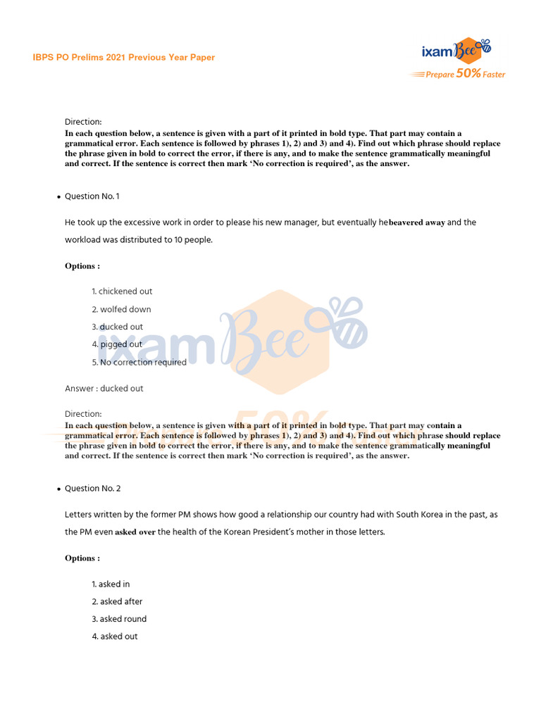 IBPS PO 2021 Prelims Question Paper | PDF | Anxiety | Mental Health