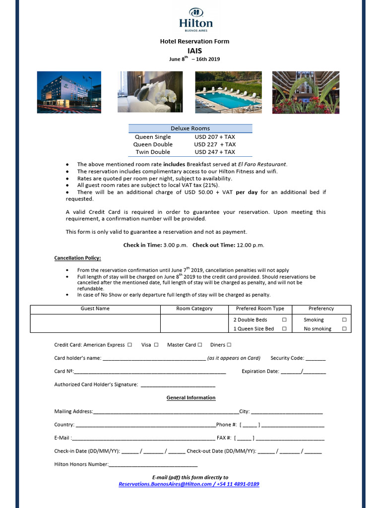 Hilton Reservation Form | PDF | Credit Card | Payments