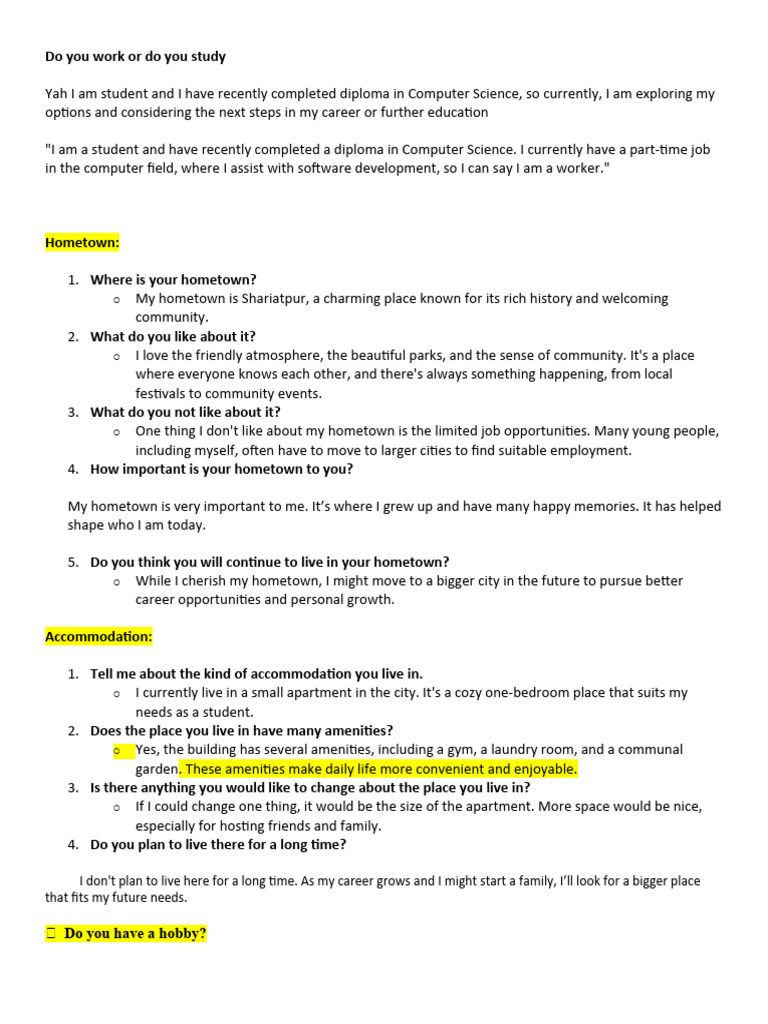 Speaking Plan IELTS | PDF | Hobbies | Computer Programming