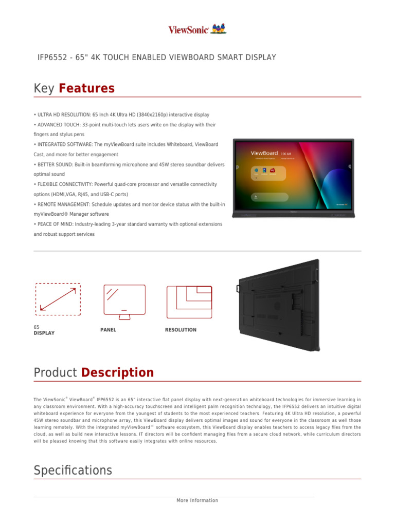 Datasheet IFP6552 | PDF | Display Resolution | Hdmi