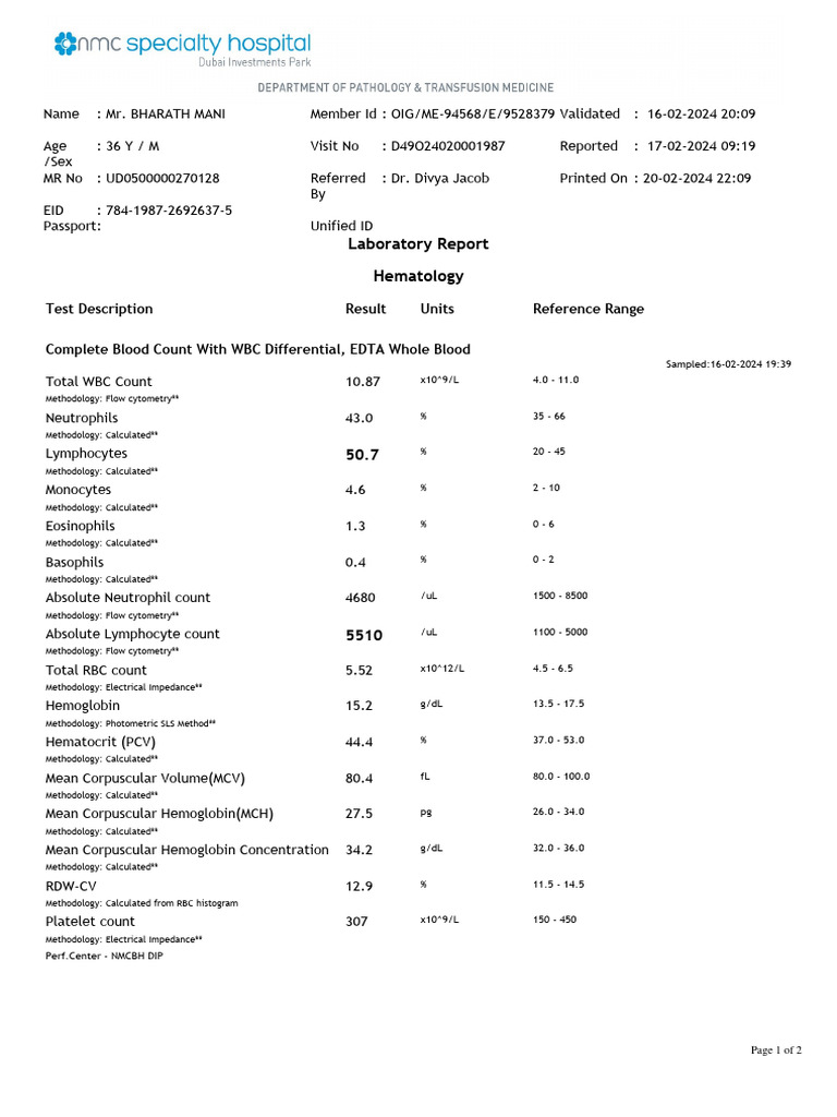 Complete Blood Count With Wbc Differential Edta Whole Blood Pdf