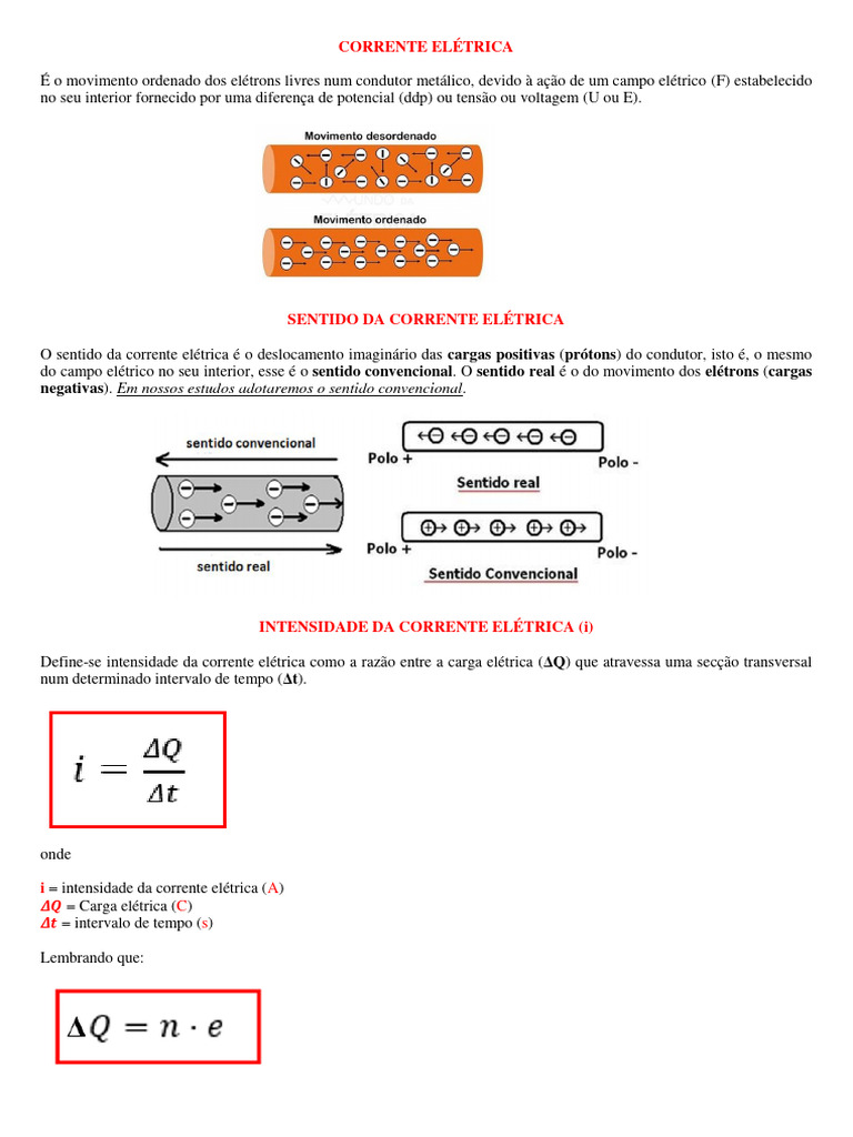 Ba - Corrente El-Trica Teoria | PDF | Corrente elétrica | Eletricidade