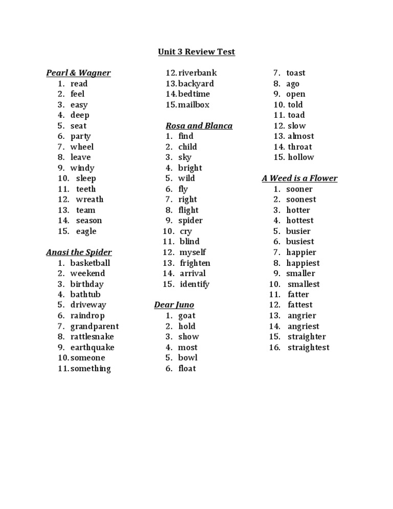 Pearl & Wagner: Unit 3 Review Test | PDF | Language Arts & Discipline ...