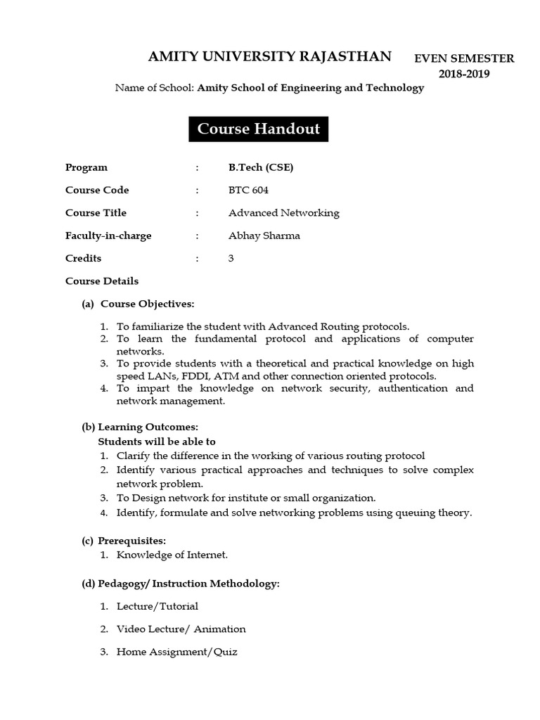 3f775advanced Networking Handout 2019 | PDF | Computer Network | Computer Engineering