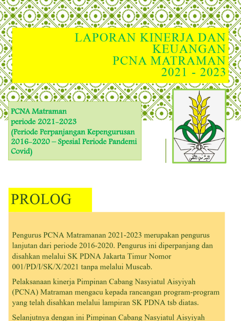 Untuk Muscab PCM 2023 - Laporan Kinerja PCNA Matraman 2021-2023 | PDF