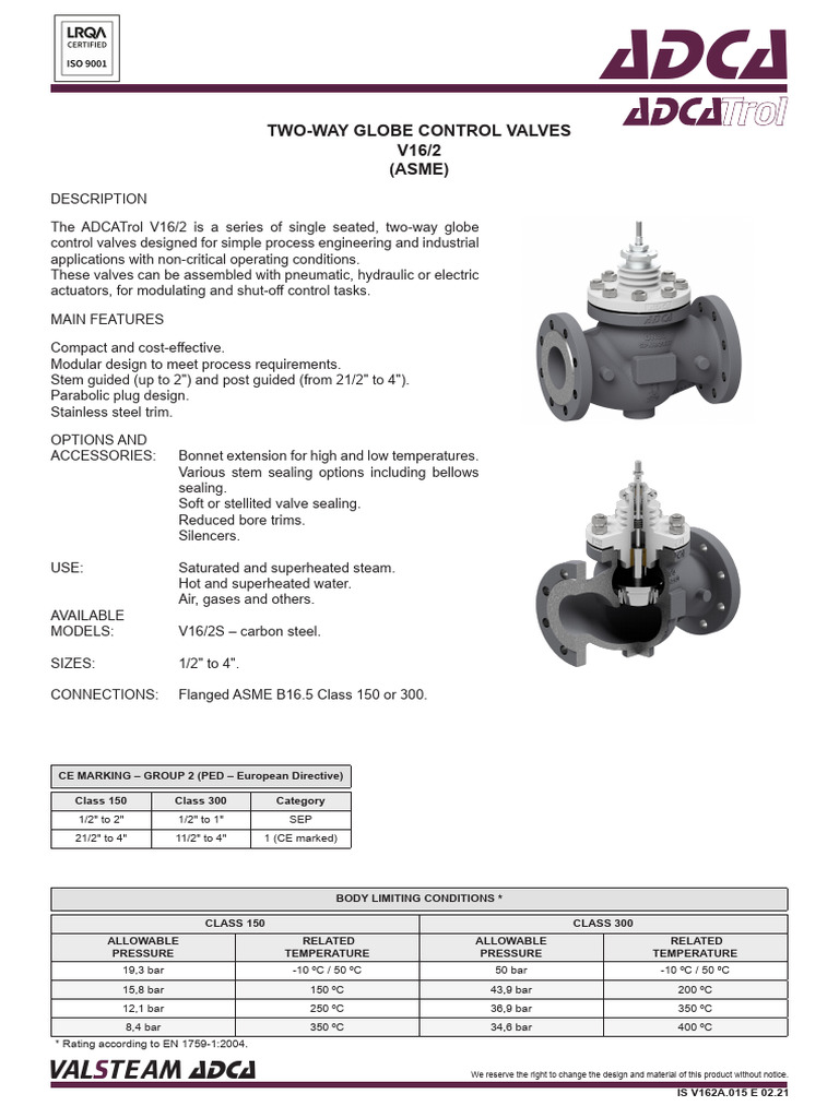 3 09b e v16 2 Two Way Globe Control Valves dn15 100 Asme | PDF | Valve ...