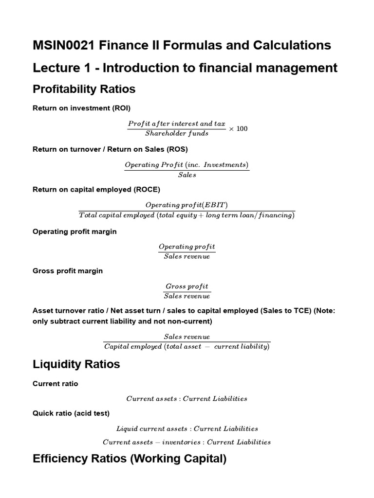 Finance Formulas & Calculations Guide | PDF | Net Present Value | Dividend
